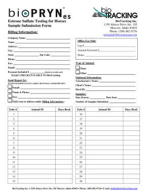 Fillable Online Estrone Sulfate Testing for Horses BioTracking Sample ...