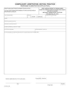 Fillable Online fjd phila RESPONSE TO ARBITRATION APPLICATION ...