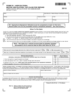 Fillable Online nd Form R11 Agricultural - Motor Vehicle Fuel Tax Claim ...