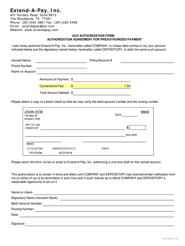 Fillable Online ACH AUTHORIZATION FORM AUTHORIZATION AGREEMENT FOR Fax Email Print - pdfFiller