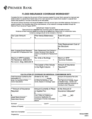 Fillable Online Flood Insurance Coverage Worksheetdesignpdf Fax Email ...