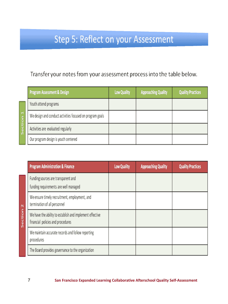 Fillable Online sfelc Quality Self Assessment Tool - San Francisco ...