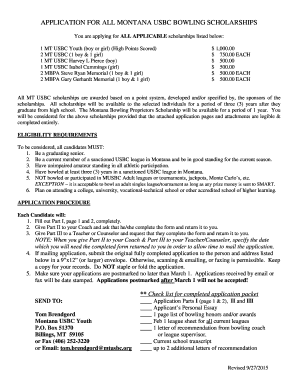 Fillable Online APPLICATION FOR ALL MONTANA USBC BOWLING SCHOLARSHIPS ...