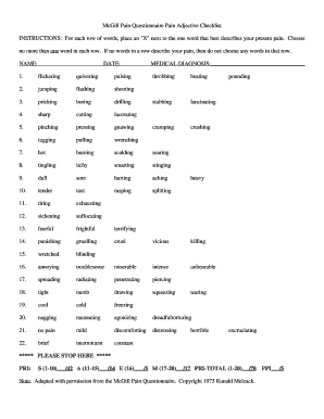 Fillable Online McGill Pain Questionnaire Pain Adjective Checklist Fax ...