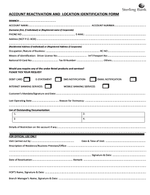 Fillable Online account reactivation and location identification form ...