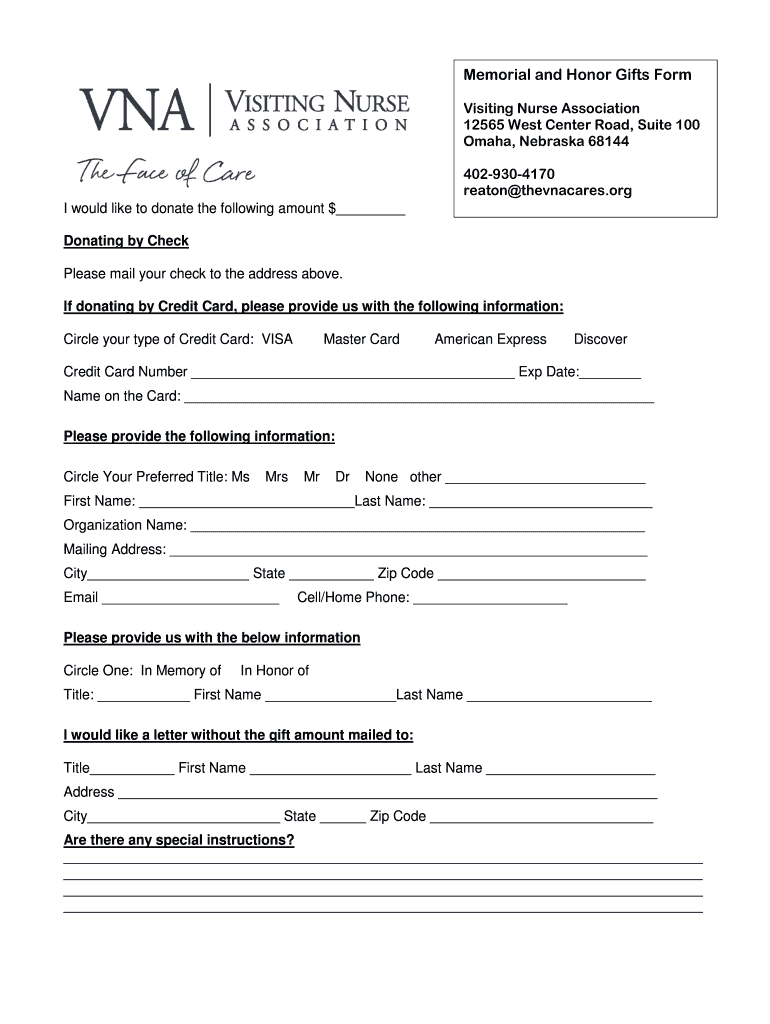 Fillable Online thevnacares printable online memorial donation form ...