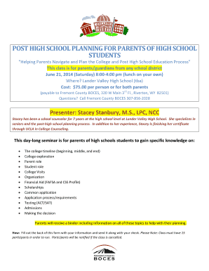 Fillable Online fcboces POST HIGH SCHOOL PLANNING FOR PARENTS OF HIGH ...