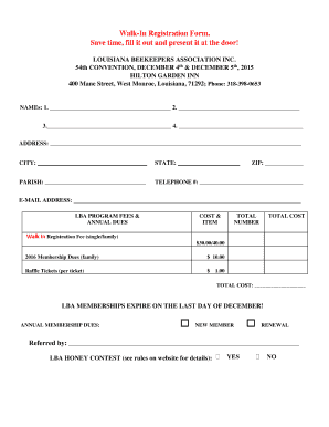 Fillable Online labeekeepers Walk-In Registration Form Save time fill ...