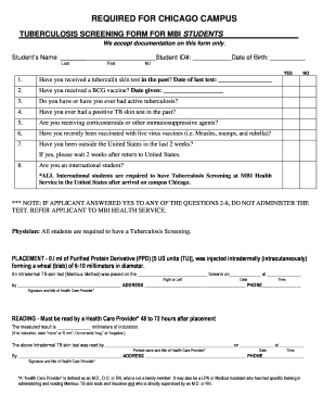 Fillable Online TUBERCULOSIS SCREENING FORM FOR MBI STUDENTS Fax Email ...