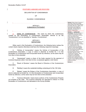 Fillable Online PROPOSED AMENDED AND RESTATED DECLARATION OF ...