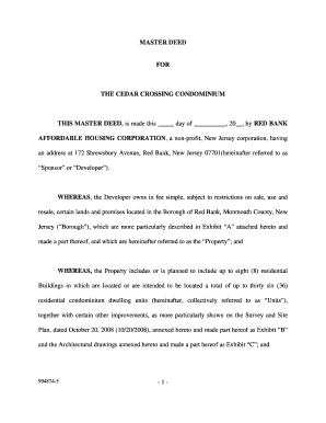 Fillable Online MASTER DEED FOR THE CEDAR CROSSING CONDOMINIUM THIS ...