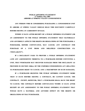 Fillable Online PUBLIC OFFERING STATEMENT 2nd Edition May 2007 ARBORS ...