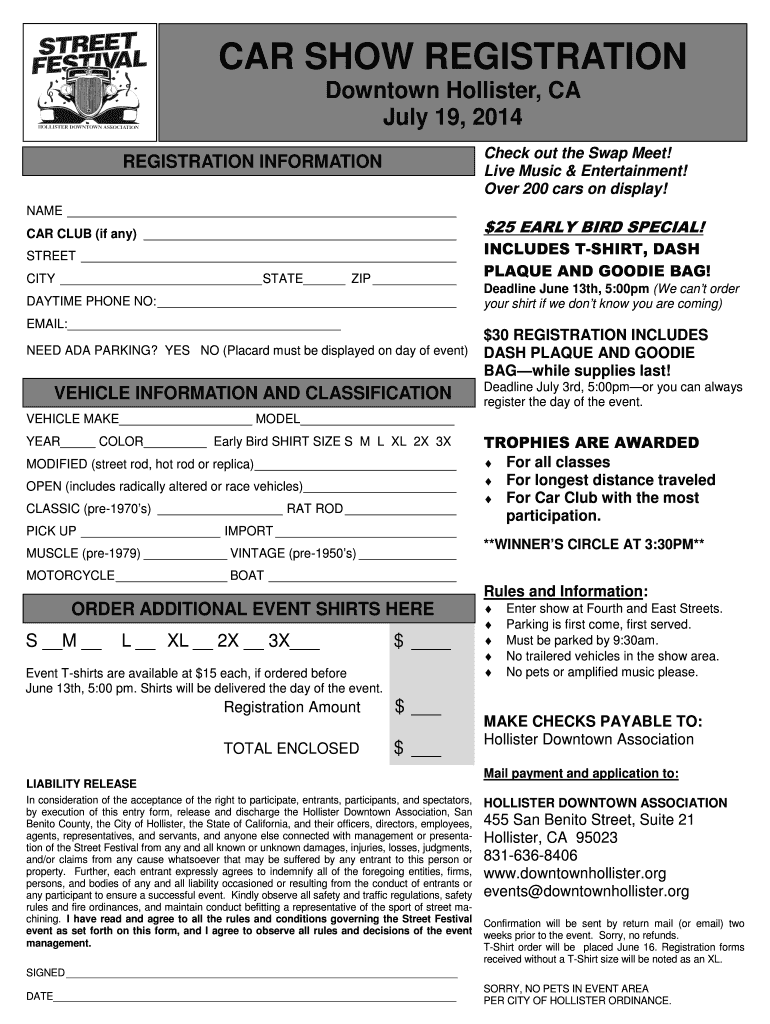 Fillable Online downtownhollister NEW Car Show Application JA ...