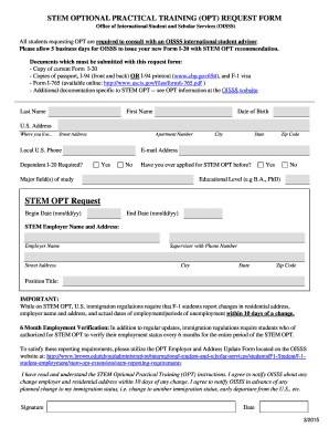 Fillable Online brown STEM OPTIONAL PRACTICAL TRAINING OPT REQUEST FORM ...