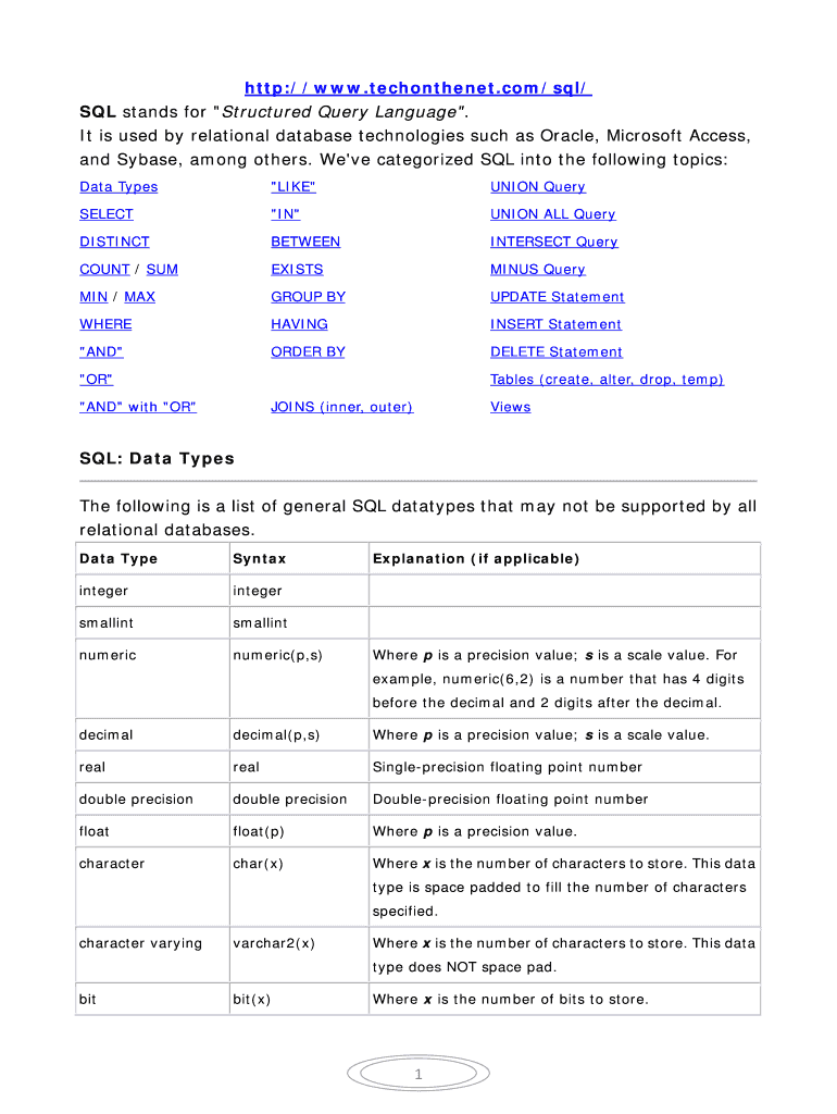 Fillable Online ablmcc edu SQL stands for Structured Query Language ...