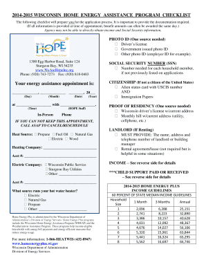 Fillable Online 20142015 WISCONSIN HOME ENERGY ASSISTANCE PROGRAM ...