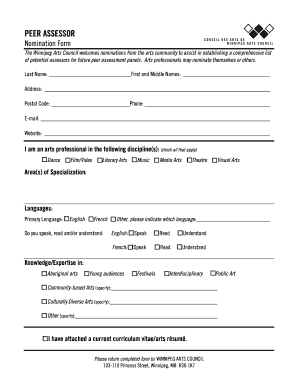 Fillable Online Nomination Form - Winnipeg Arts Council Fax Email Print ...