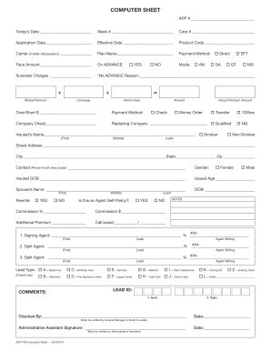 Fillable Online COMPUTER SHEET - agentumyagencyservicescom Fax Email ...