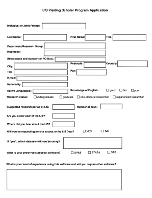 Fillable Online lisdatacenter LIS Visiting Scholar Program Application ...
