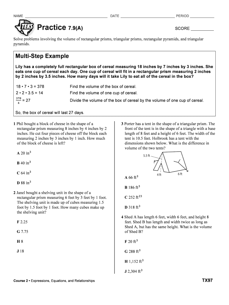 Fillable Online Solve problems involving the volume of rectangular ...