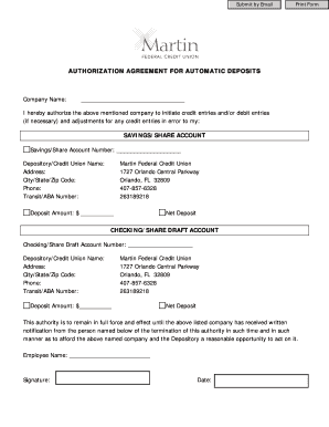 Fillable Online martinfcu AUTHORIZATION AGREEMENT FOR AUTOMATIC DEPOSITS - martinfcuorg Fax ...
