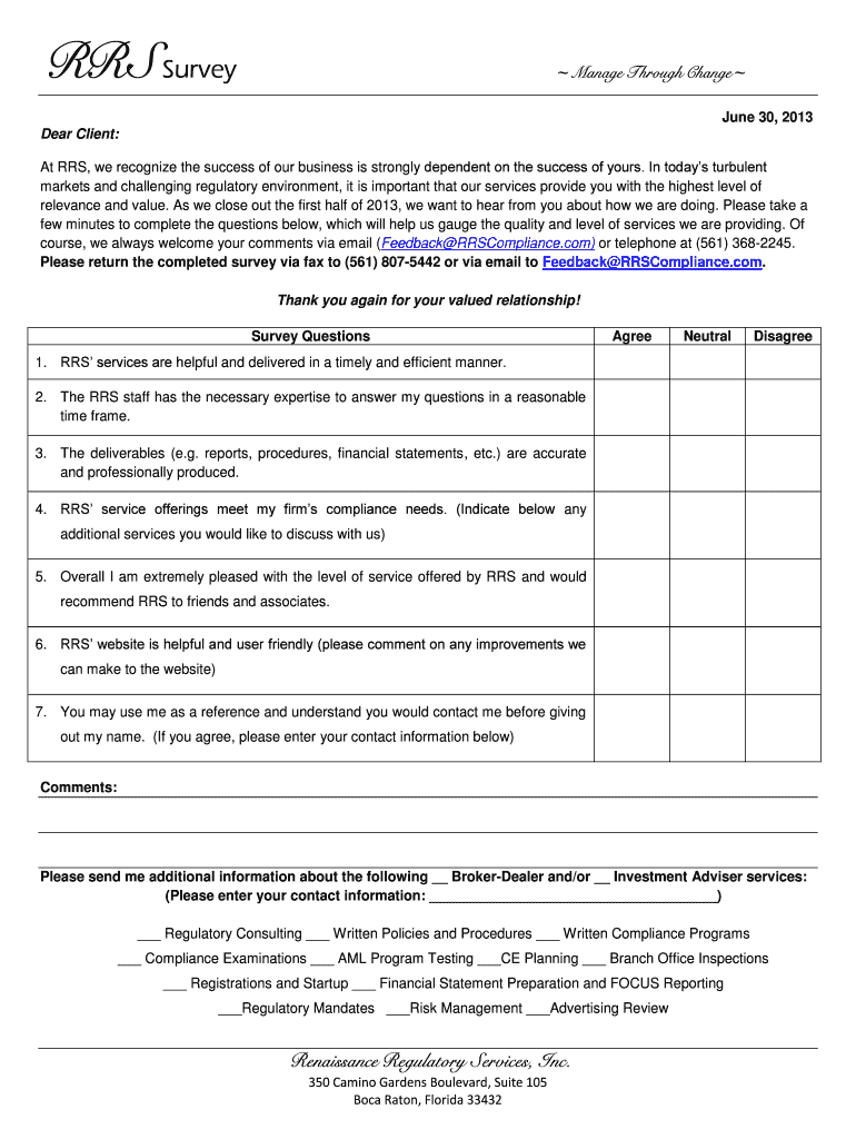 Fillable Online RRS Survey Manage Through Change Fax Email Print - pdfFiller