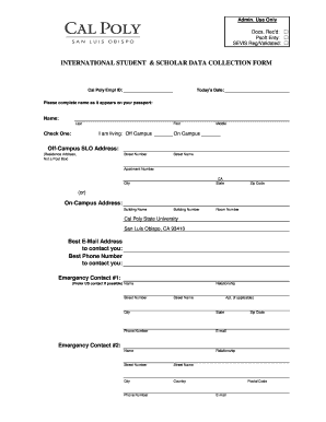 Fillable Online international calpoly DATA FORM handout - California Polytechnic State ...