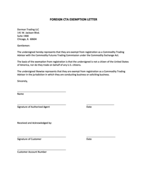 Fillable Online FOREIGN CTA EXEMPTION LETTER - Dorman Trading Fax Email ...