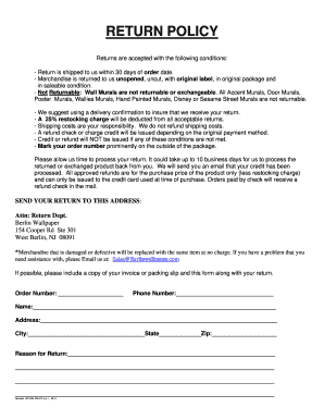 Fillable Online Returns are accepted with the following conditions Fax ...