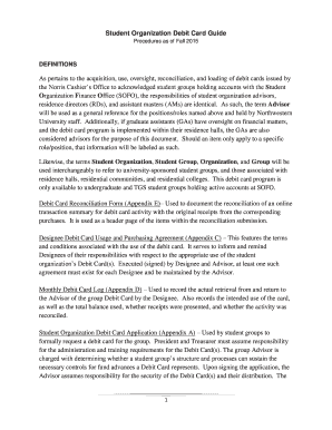 Fillable Online northwestern Student Organization Debit Card Guide ...