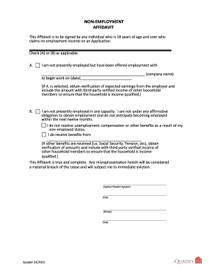 Fillable Online Quadel Non Employment Affidavit Fax Email Print - pdfFiller