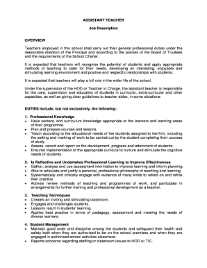 Fillable Online ths school ASSISTANT TEACHER Job Description OVERVIEW ...