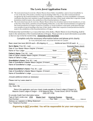 Fillable Online The Lewis Jewel Application Form - Home Masonic Grand ...