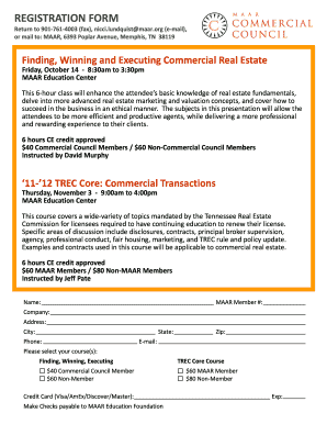 Fillable Online maar Registration Form - Commercial Classes Fax Email ...