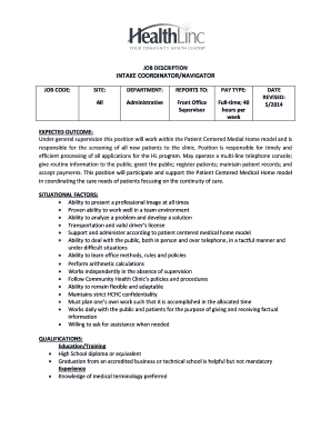Fillable Online healthlincchc Intake Coordinator - HealthLinc ...