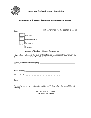 Fillable Online American ExServicemens Association Nomination of ...