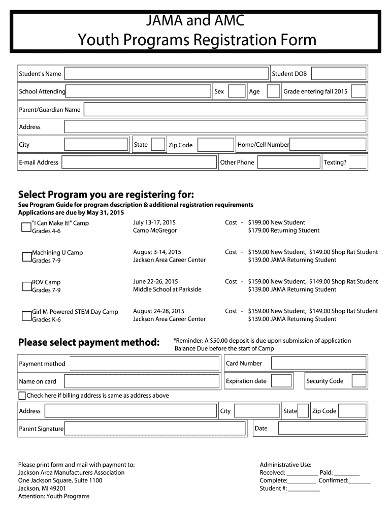 Fillable Online enterprisegroup Youth Program Registration Fax Email ...