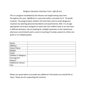 Fillable Online Religious Education Volunteer Form- This is a program ...