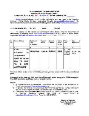 Fillable Online GOVERNMENT OF MAHARASHTRA PUBLIC WORKS DEPARTMENT E ...