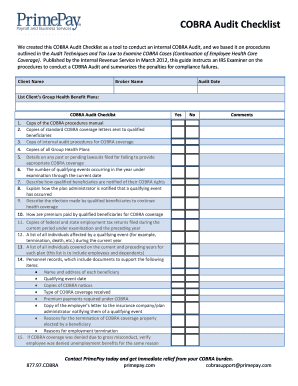 Fillable Online COBRA Audit Checklist - TrueCare Insurance LLC Fax ...
