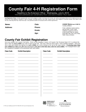 Fillable Online County Fair 4-H Registration Form - University of Fax ...