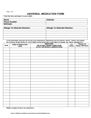 Fillable Online UniversalMedicationForm.doc Fax Email Print - pdfFiller
