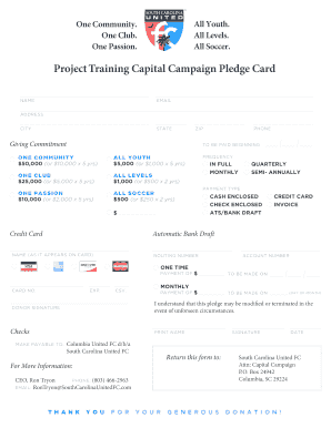 Fillable Online Project Training Capital Campaign Pledge Card Fax Email ...