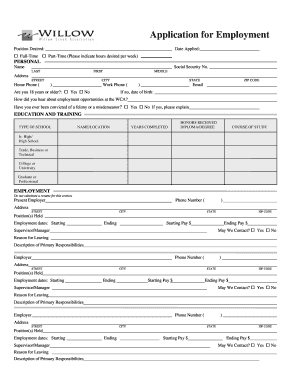Fillable Online Application for Employment Position Desired: FullTime ...