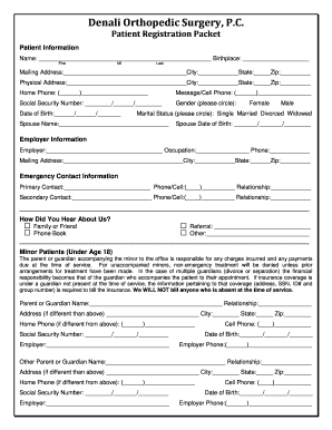 Fillable Online Patient Registration Packet - Denali Orthopedic Surgery ...
