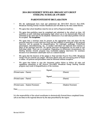 Fillable Online sterlingscholar Parent Declaration Form - Sterling ...