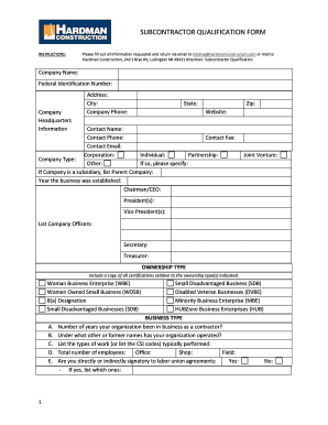 Fillable Online SUBCONTRACTOR QUALIFICATION FORM - Hardman Fax Email ...