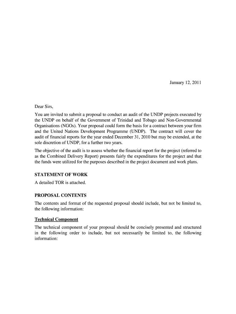 Fillable Online undp org STATEMENT OF WORK PROPOSAL CONTENTS Technical ...