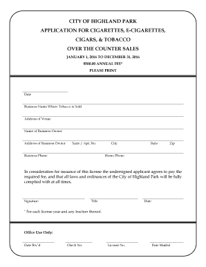 Fillable Online APPLICATION FOR CIGARETTES, ECIGARETTES, Fax Email ...