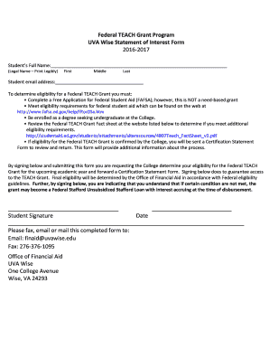 Fillable Online uvawise Federal TEACH Grant Program UVA Wise Statement ...